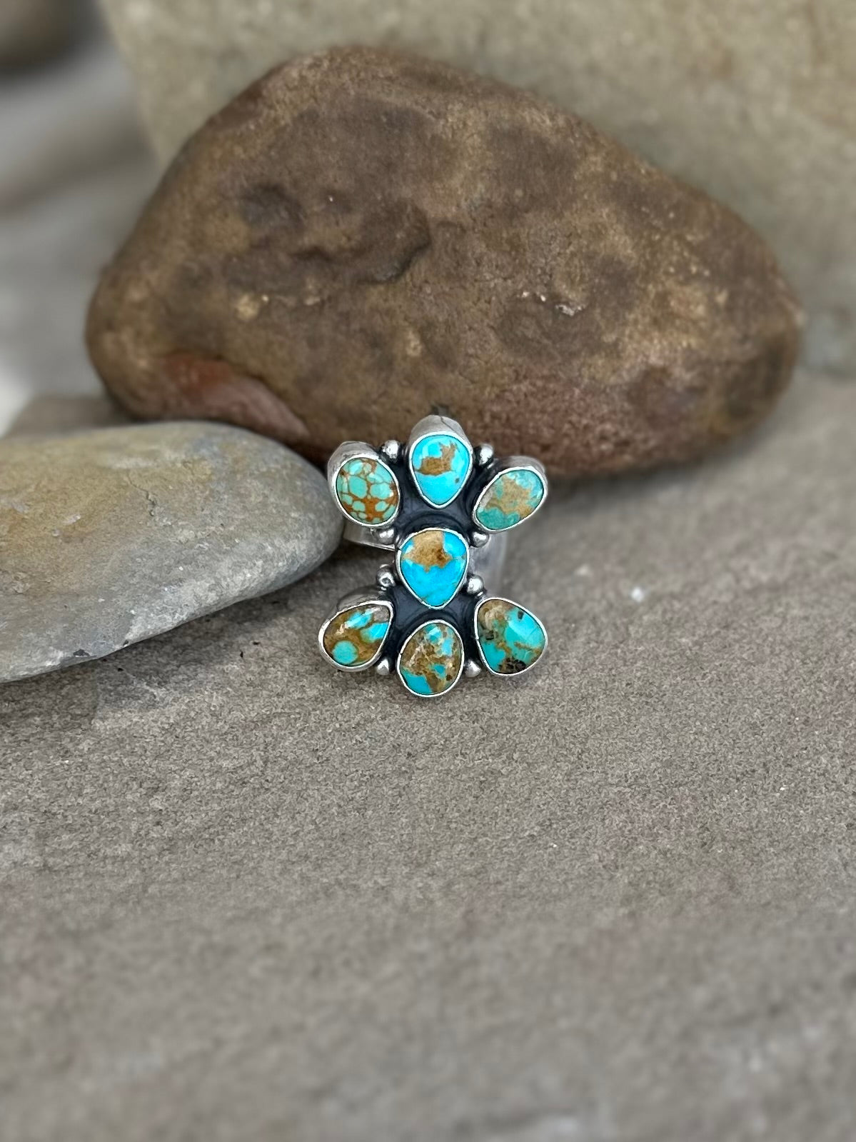 Adjustable cluster ring – River Turquoise